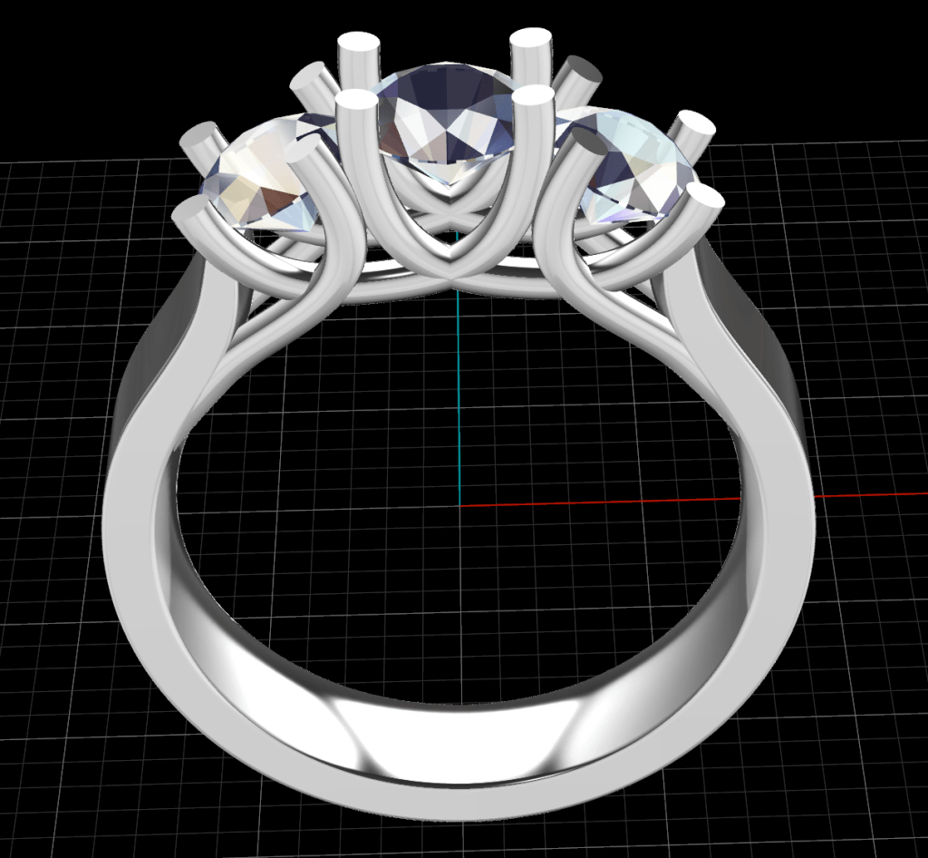 Custom Three Stone Trellis Designed Ring - Kantor Diamond